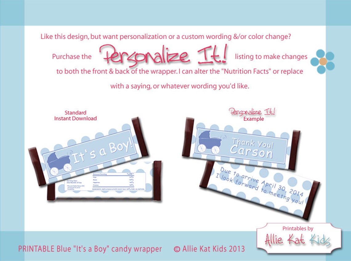 Blue It's a Boy PRINTABLE Candy Wrapper-gender - Etsy
