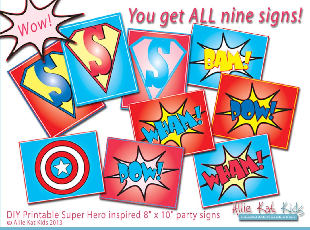 Super Hero Inspired Printable INSTANT DOWNLOAD Sign Wall Art Banner ...