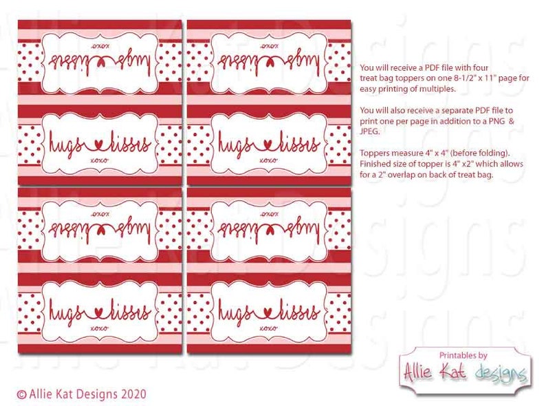 Printable Hugs & Kisses Valentine Treat Bag Toppers, Valentine Tags Set ...