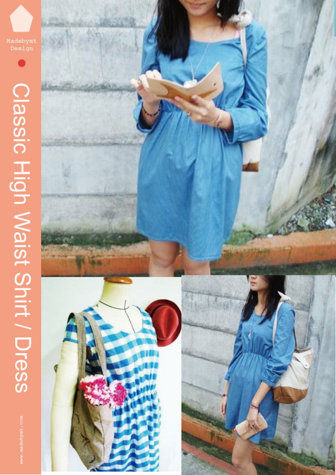 Classic High Waist Dress / Shirt Digital Sewing Pattern - Instant ...