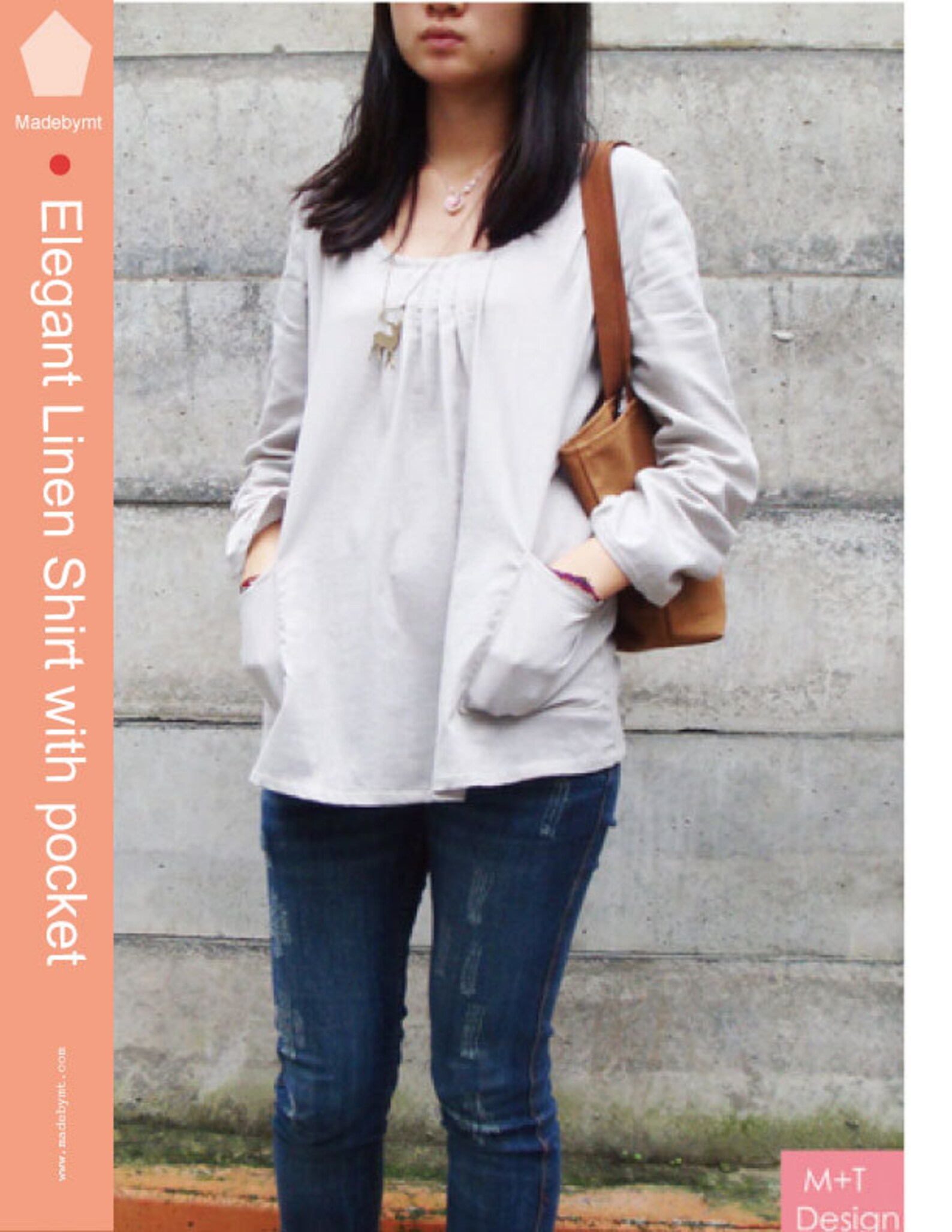 Elegant Classic, Japanese Style Linen Shirt With Pocket Digital Sewing ...