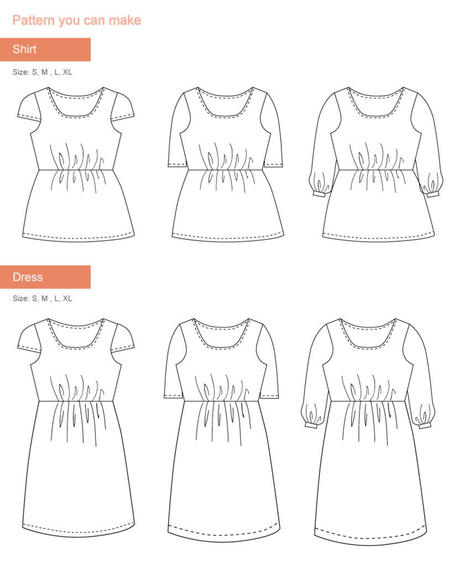 Classic High Waist Dress / Shirt Digital Sewing Pattern - Instant ...