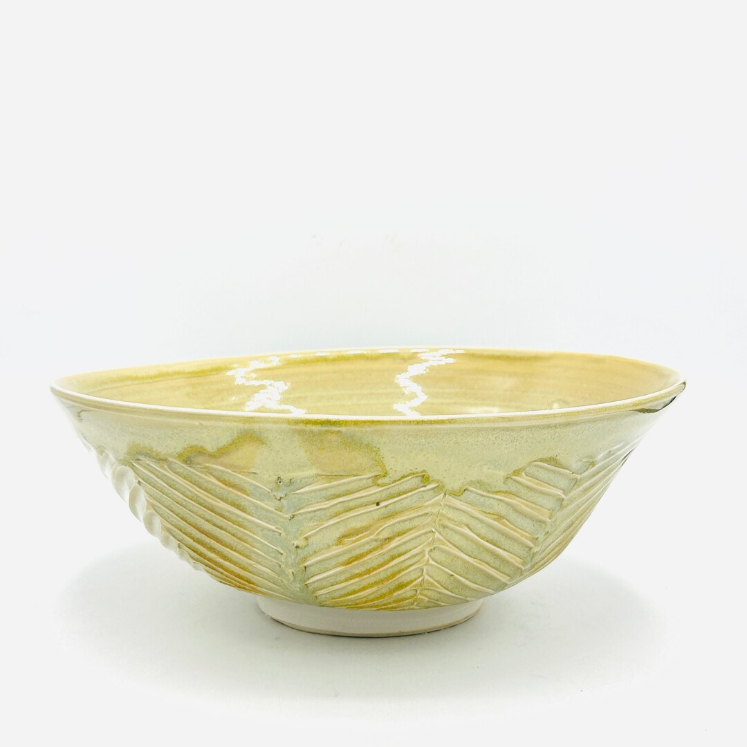 NEW Golden Celedon Carved Reduction Fired Large Ceramic Porcelain Bowl ...