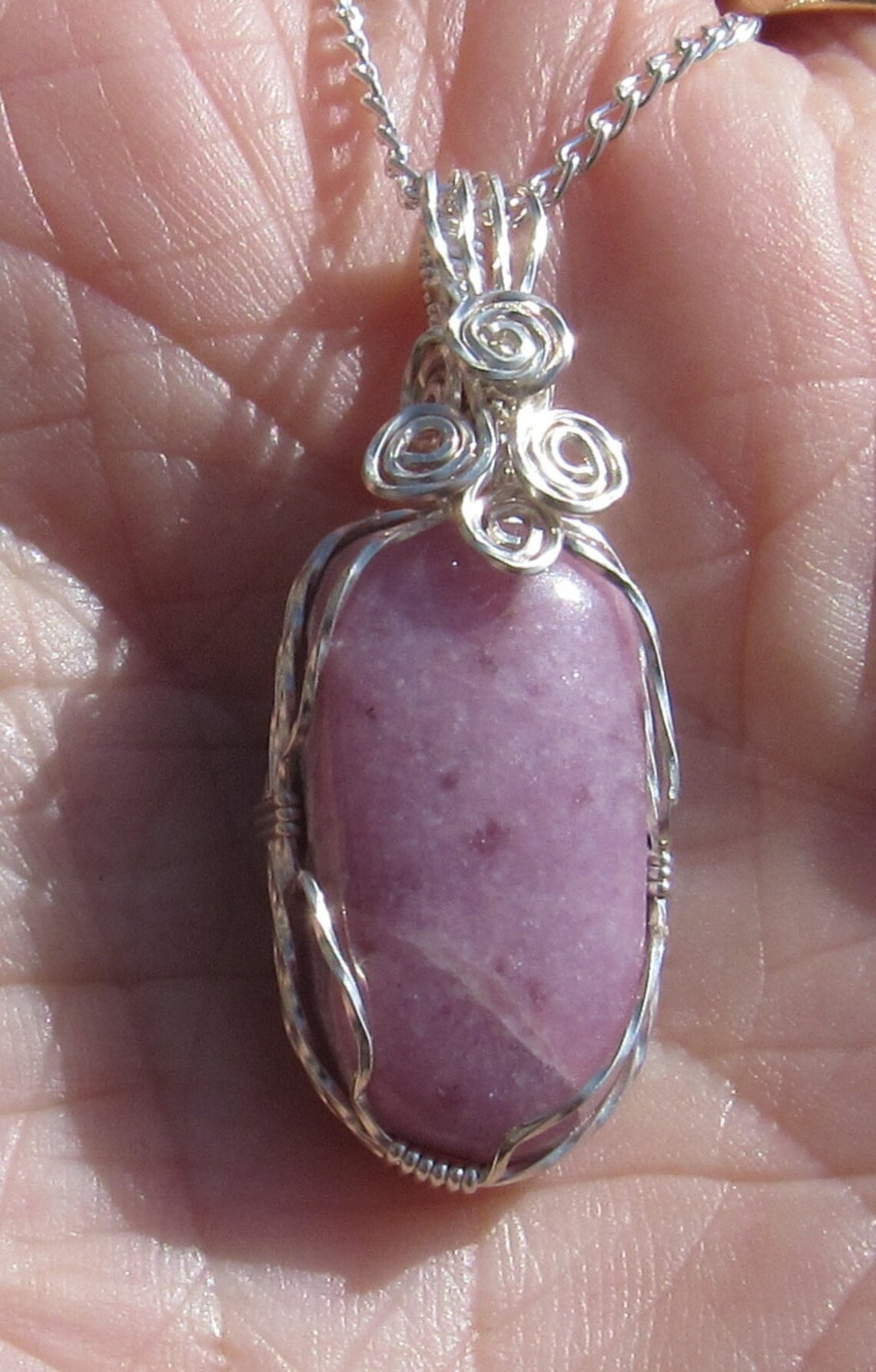 Lepidolite cabochon pendent wrapped in Argentium silver | Etsy