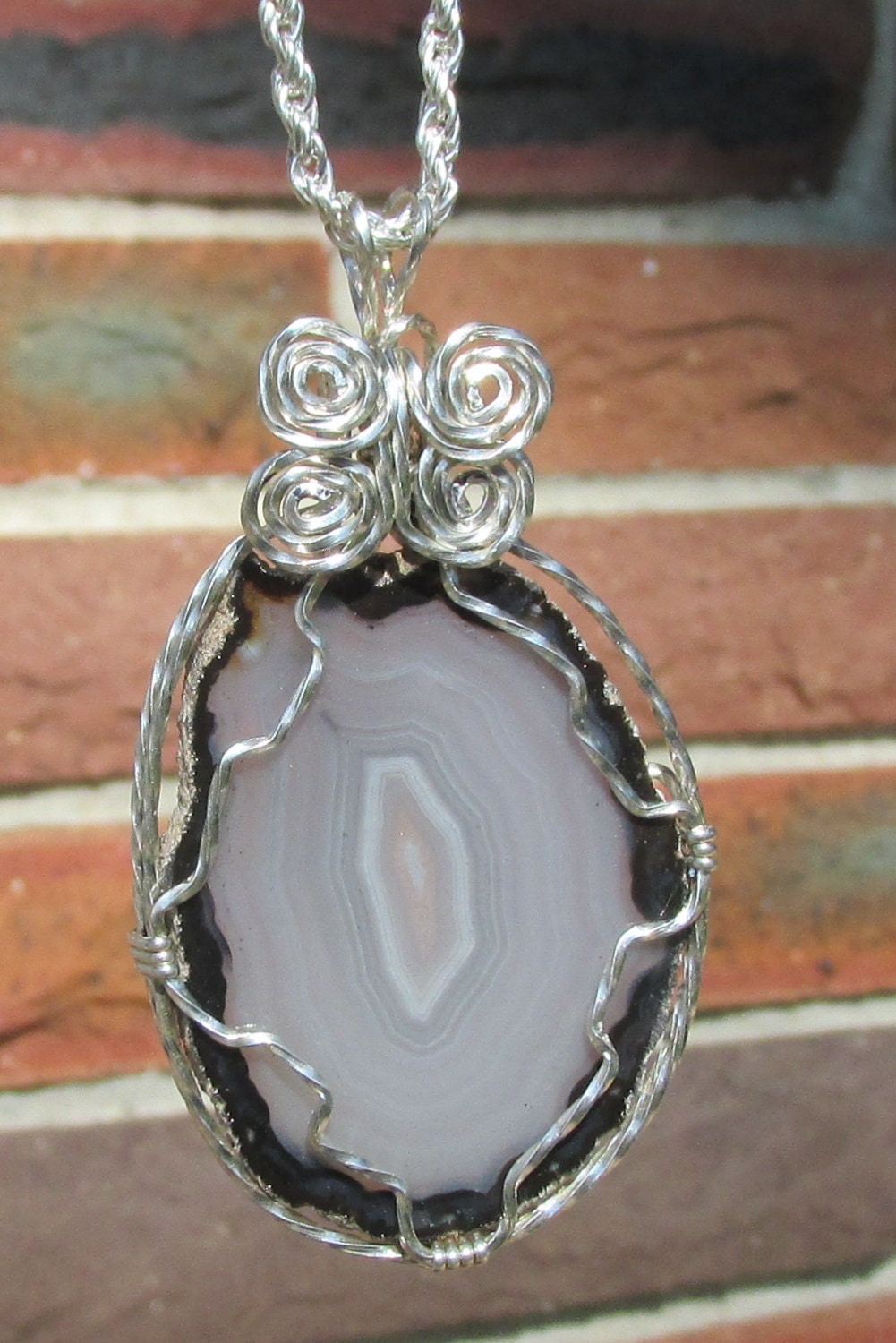 Agate Slice Pendant Wrapped in Argentium Siliver Wire - Etsy