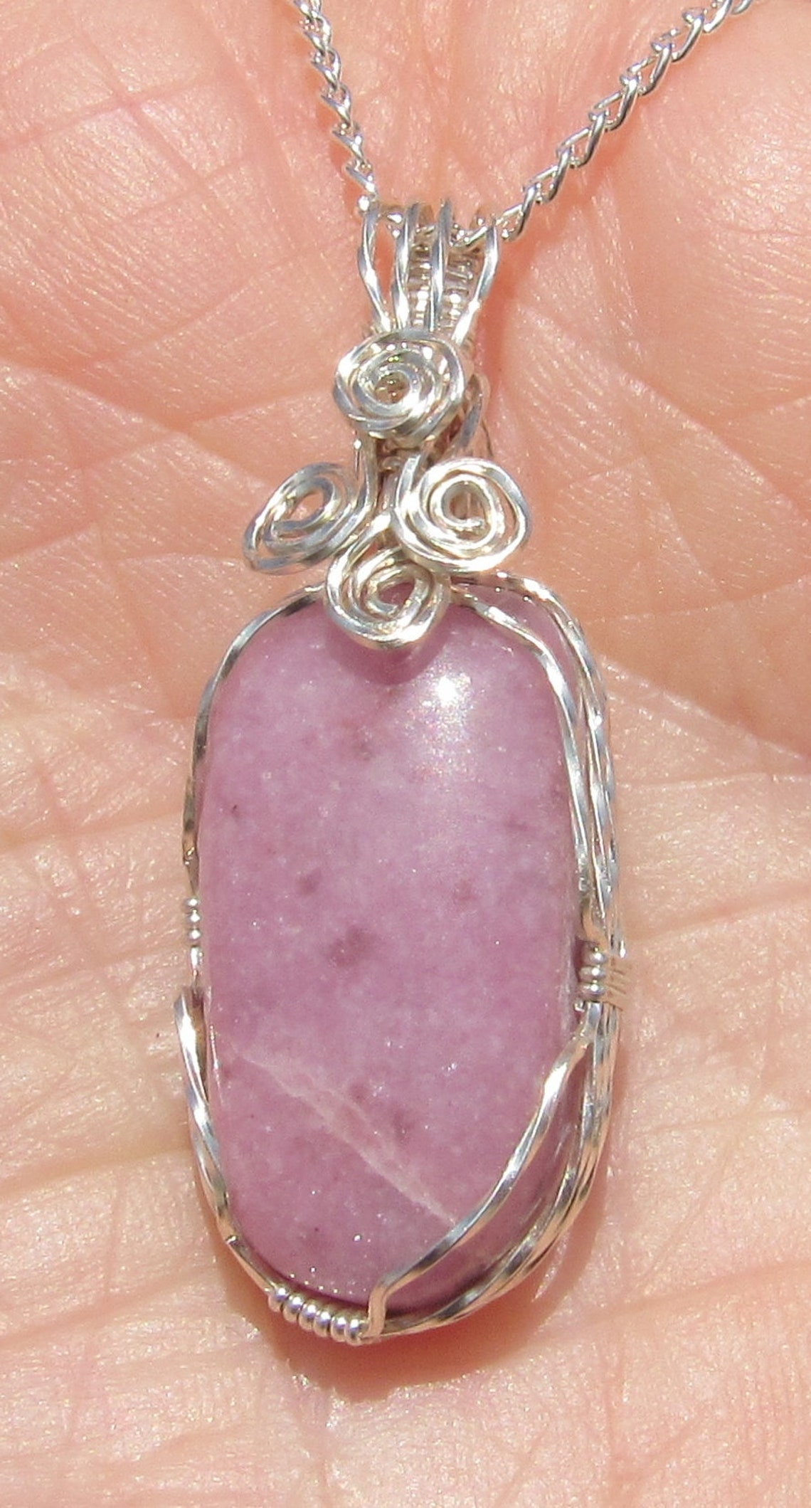 Lepidolite cabochon pendent wrapped in Argentium silver | Etsy