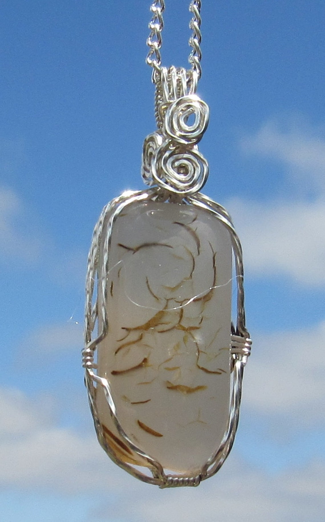 Agate With Inclusions Pendant Wrapped in Argentium Siliver - Etsy