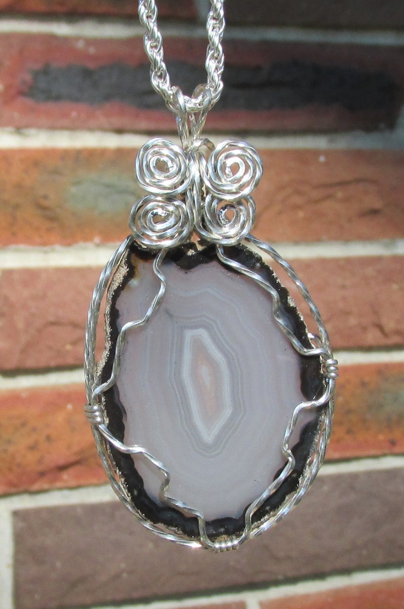 Agate Slice Pendant Wrapped in Argentium Siliver Wire - Etsy