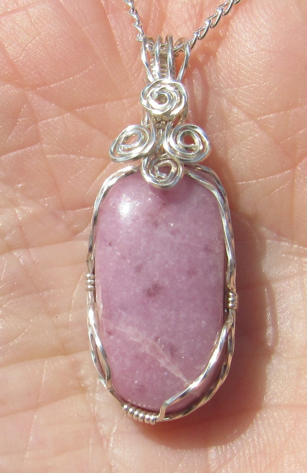 Lepidolite Cabochon Pendent, Wrapped in Argentium Silver Wire. - Etsy