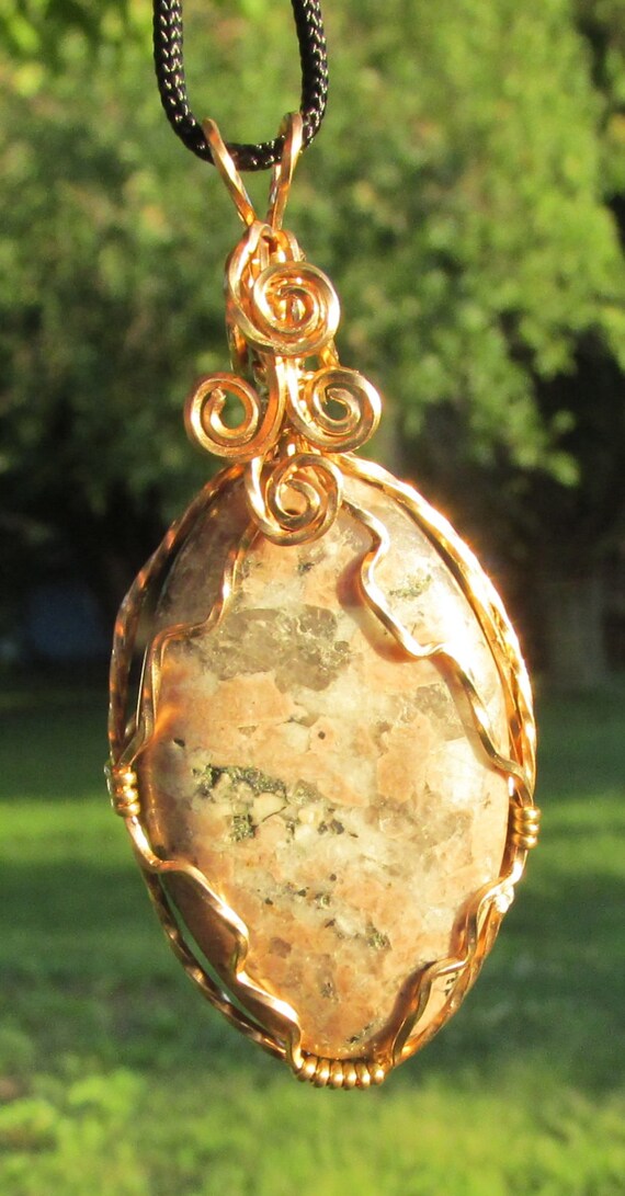 Items similar to Granite Stone Cabachon wire wrapped in Bronze twisted ...