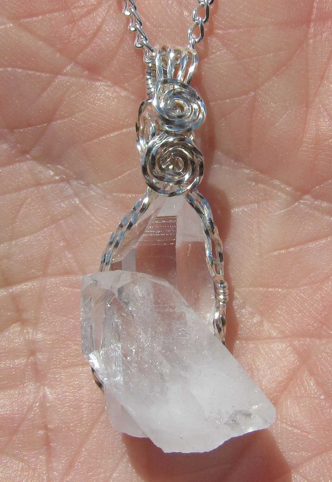 Natural Quartz Crystal Twin Points Wire Wrapped in Sterling Silver Wire ...