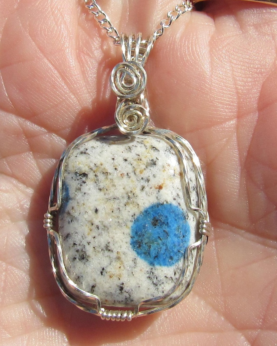 K-2 Granite , Free Form Cabochon Wire Wrapped in Argentium Silver Wire ...