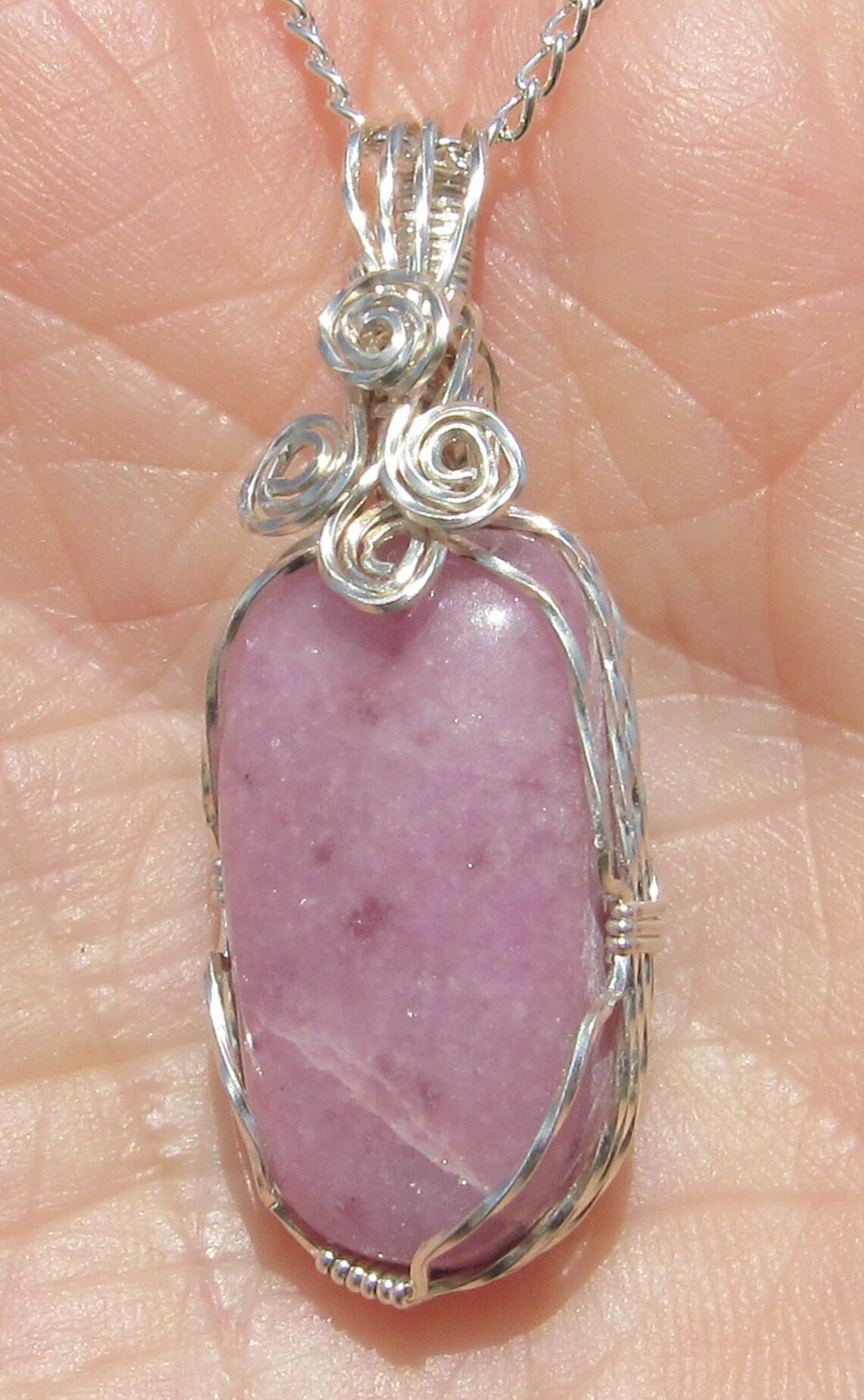 Lepidolite cabochon pendent wrapped in Argentium silver | Etsy