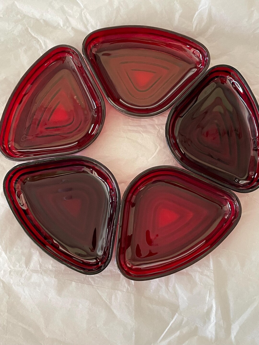 Anchor Hocking Manhattan Ruby Red Glass Relish Tray Dish Inserts Set of ...