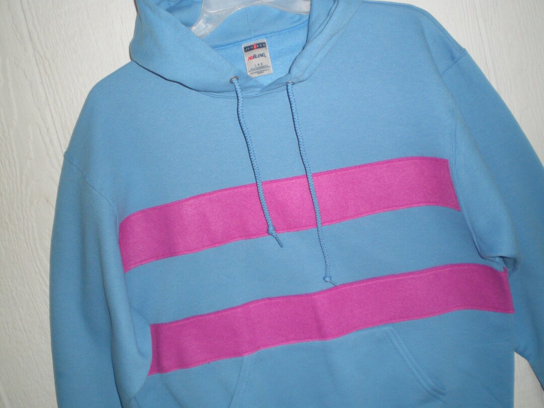 Frisk Hoodie, Blue Hooded Sweatshirt With Fushia Stripes, Undertale ...