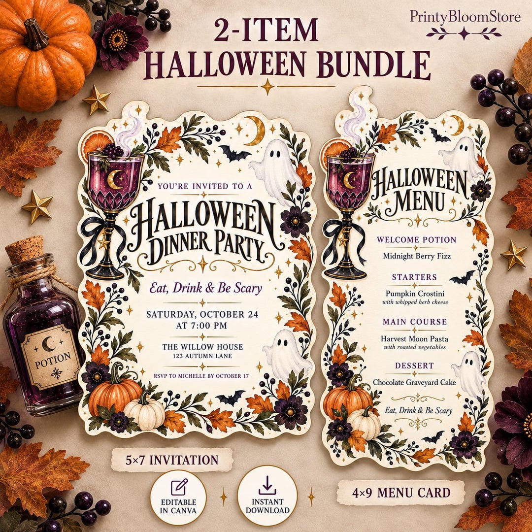 Editable Halloween Dinner Party Invitation, Canva Template With ...