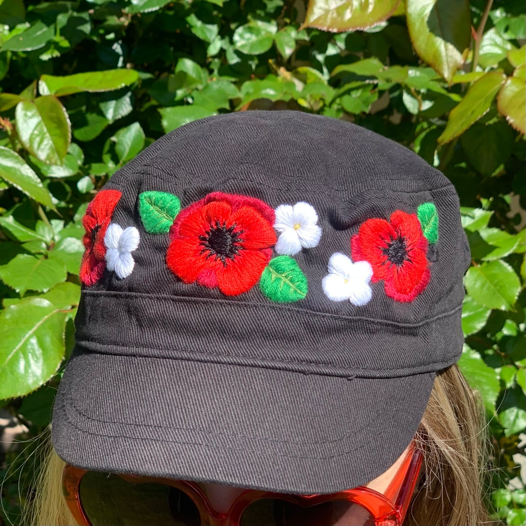 Red Poppies Hand-embroidered Cap - Upcycled - Etsy