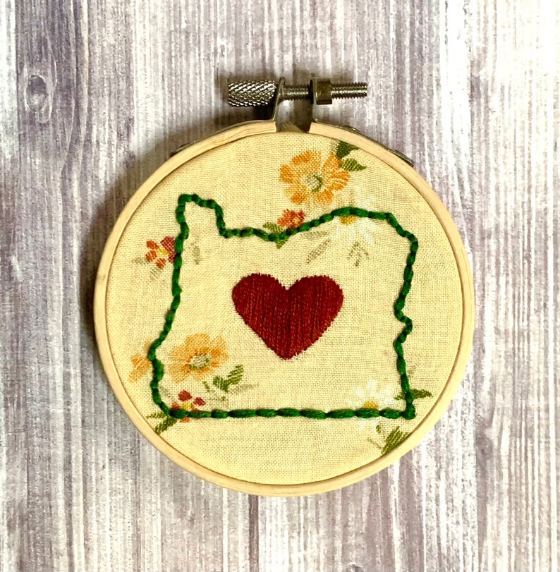 Oregon State Shape Mini Embroidery - Handmade 3" - Etsy