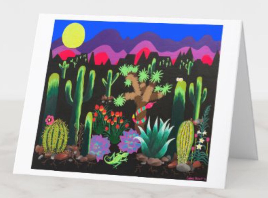 5 Neon Desert Cards Set Blank Thank You Sized Cards With Envelopes ...