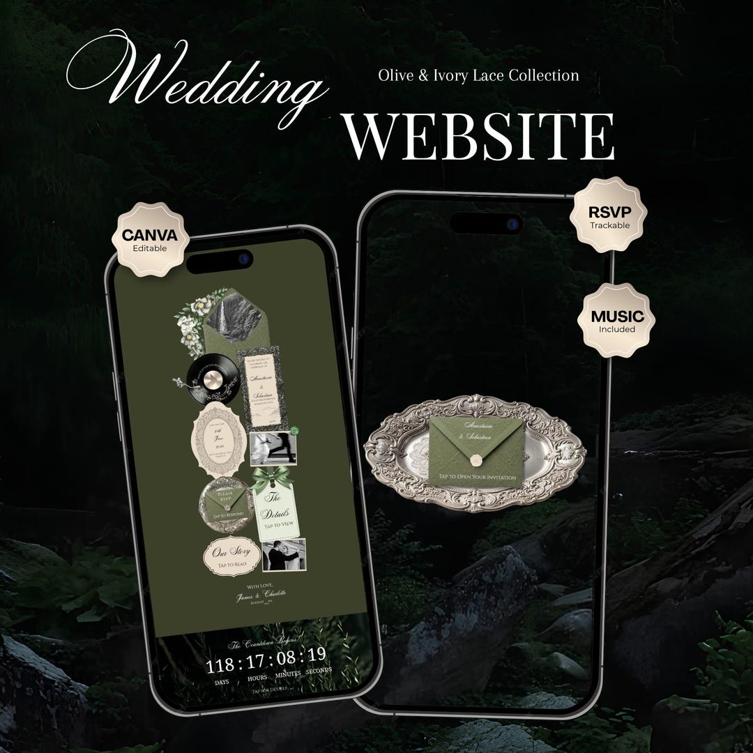 Wedding Website Template | Olive Green & Ivory Wedding Invitation ...