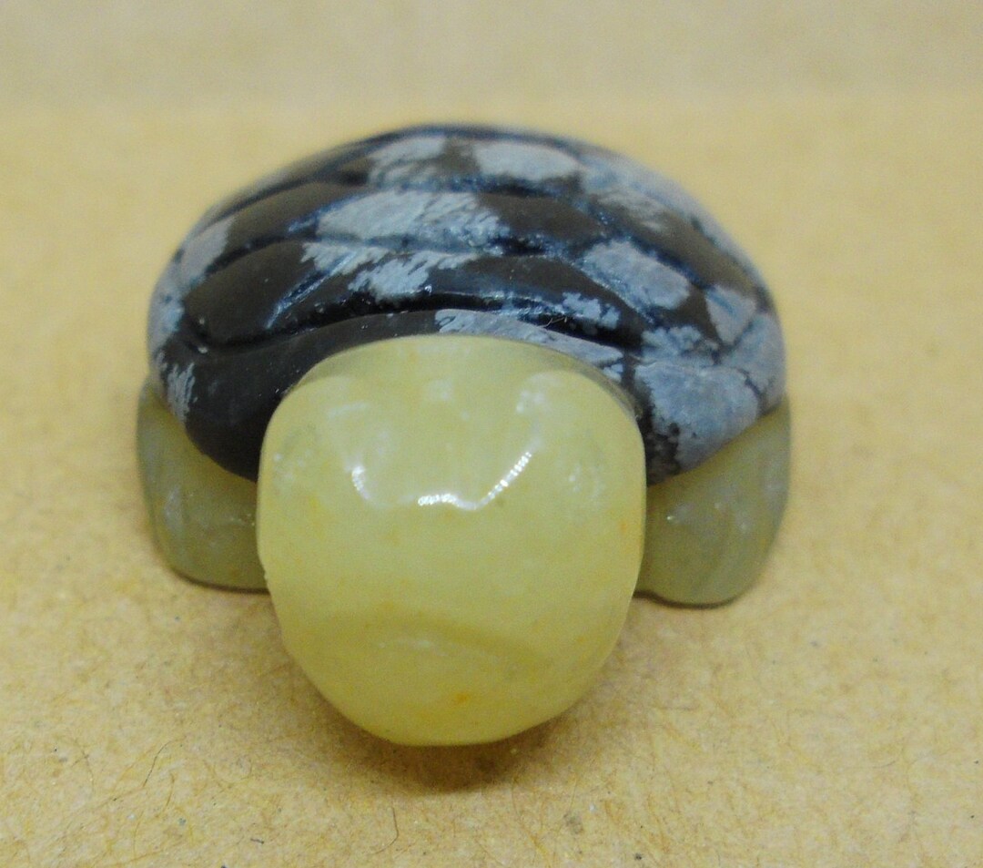 Turtle Pendant 1 1/4"x1" X1/4" Natural Stone Snowflake Obsidian and ...