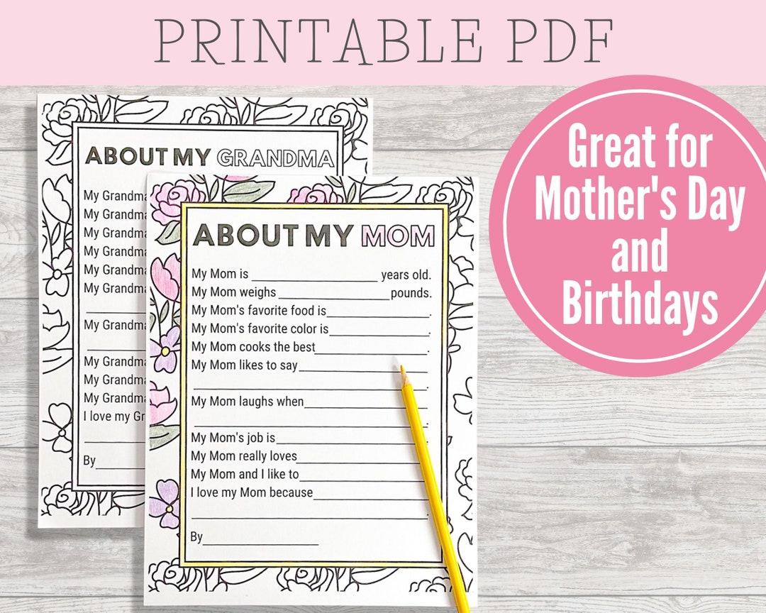 About My Mom Questionnaire Printable, About My Grandma, Mother's Day ...