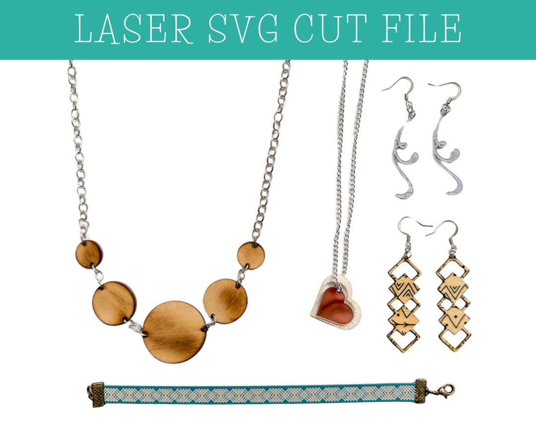 Laser Cut Jewelry SVG Bundle: Necklace, Earrings, Bracelet (digital ...