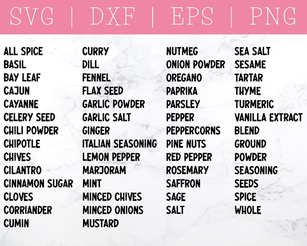 Spice Labels SVG Kitchen SVG SVG Files for Cricut Jar Labels Svg Pantry ...
