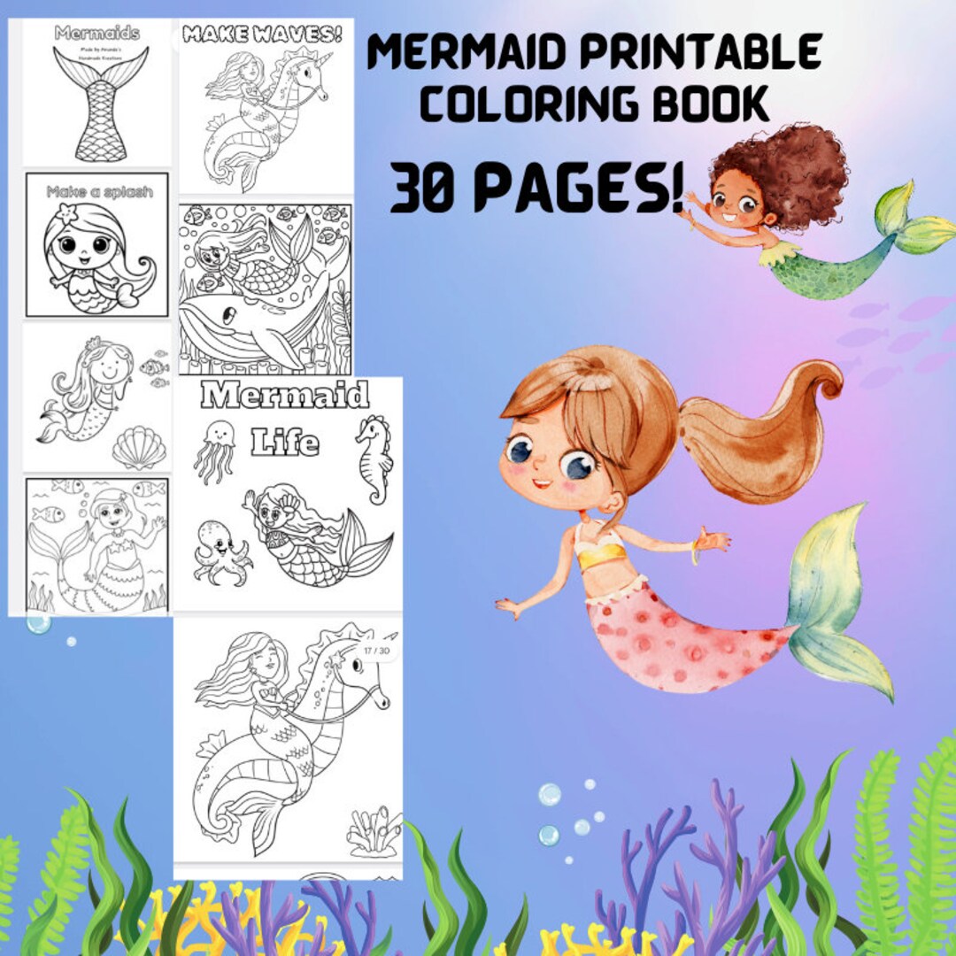 Mystical Mermaid Colouring Book/ Kids Coloring Pages, Easy to Color ...