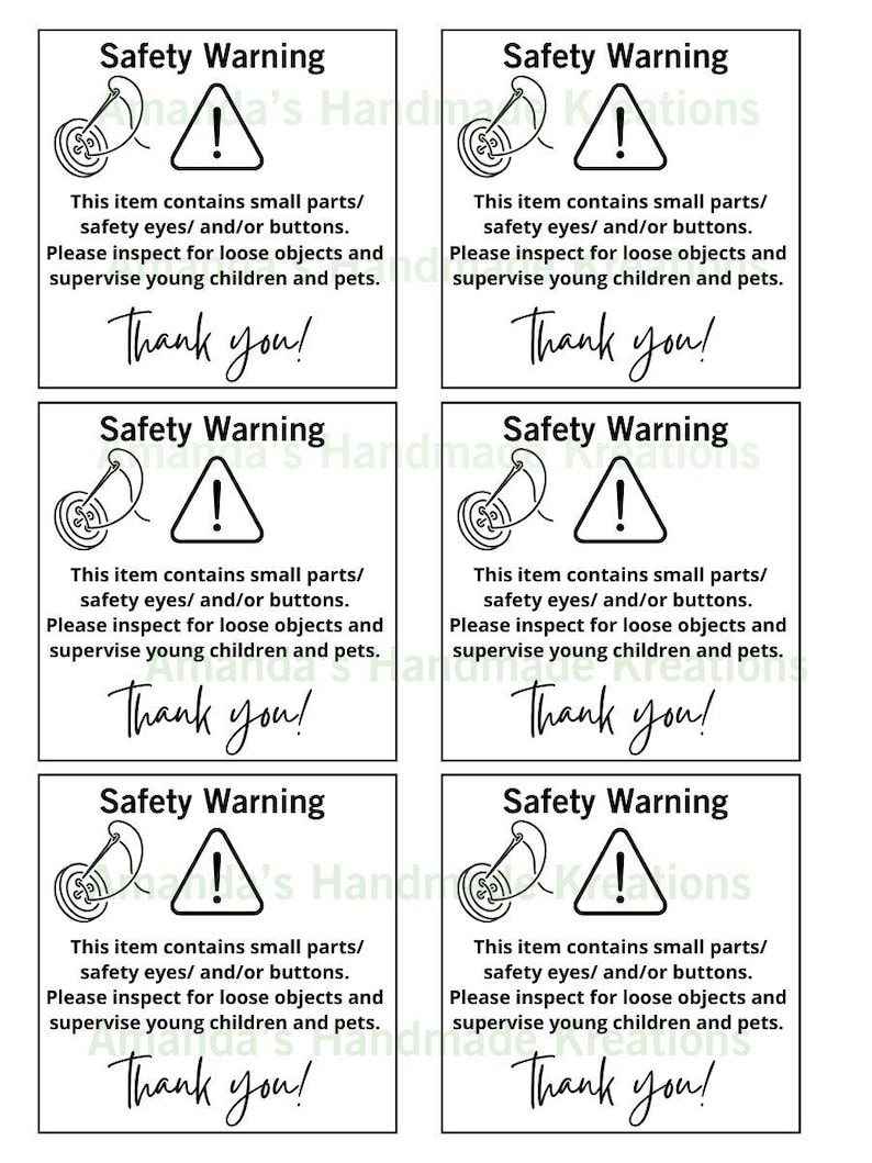 Printable Safety Warning for Handmade Items/small Parts/ Buttons - Etsy