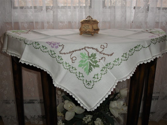 Table Cover Hand Embroidered Table Topper Cross Stitched | Etsy
