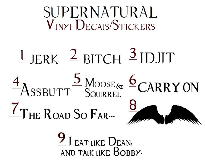 Supernatural Vinyl Decals/stickers for Car/laptop/tumbler [moose ...