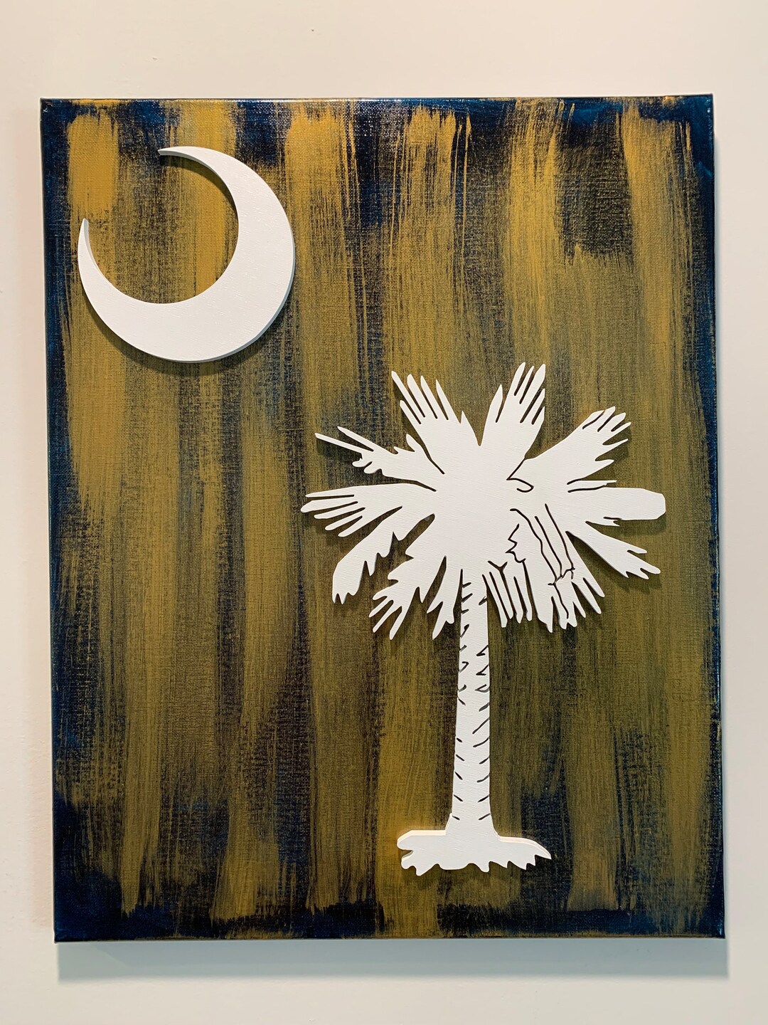 16x20 - Blue & Gold Hand Painted Canvas W/white SC State Flag Wood ...