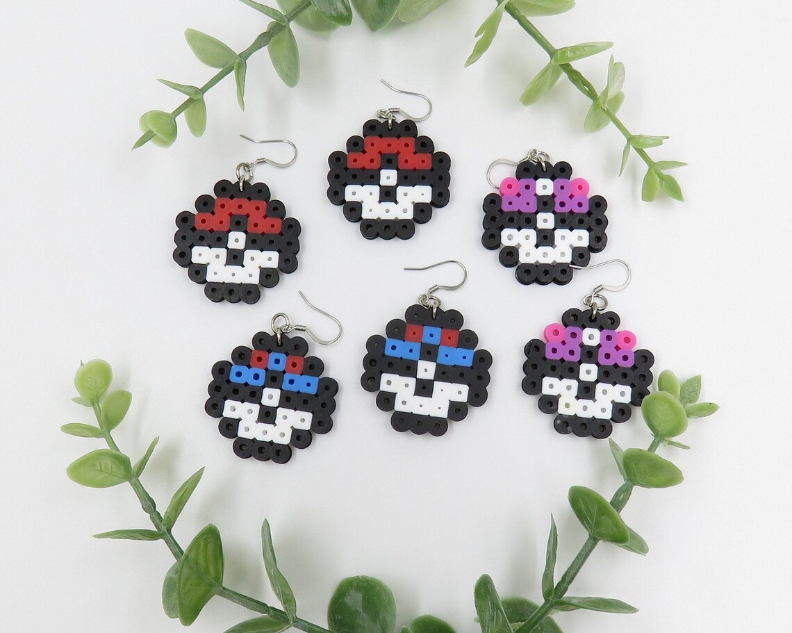 Silver Tone 8 Bit Perler Pokeball Dangle Earrings - 3 Color Styles ...
