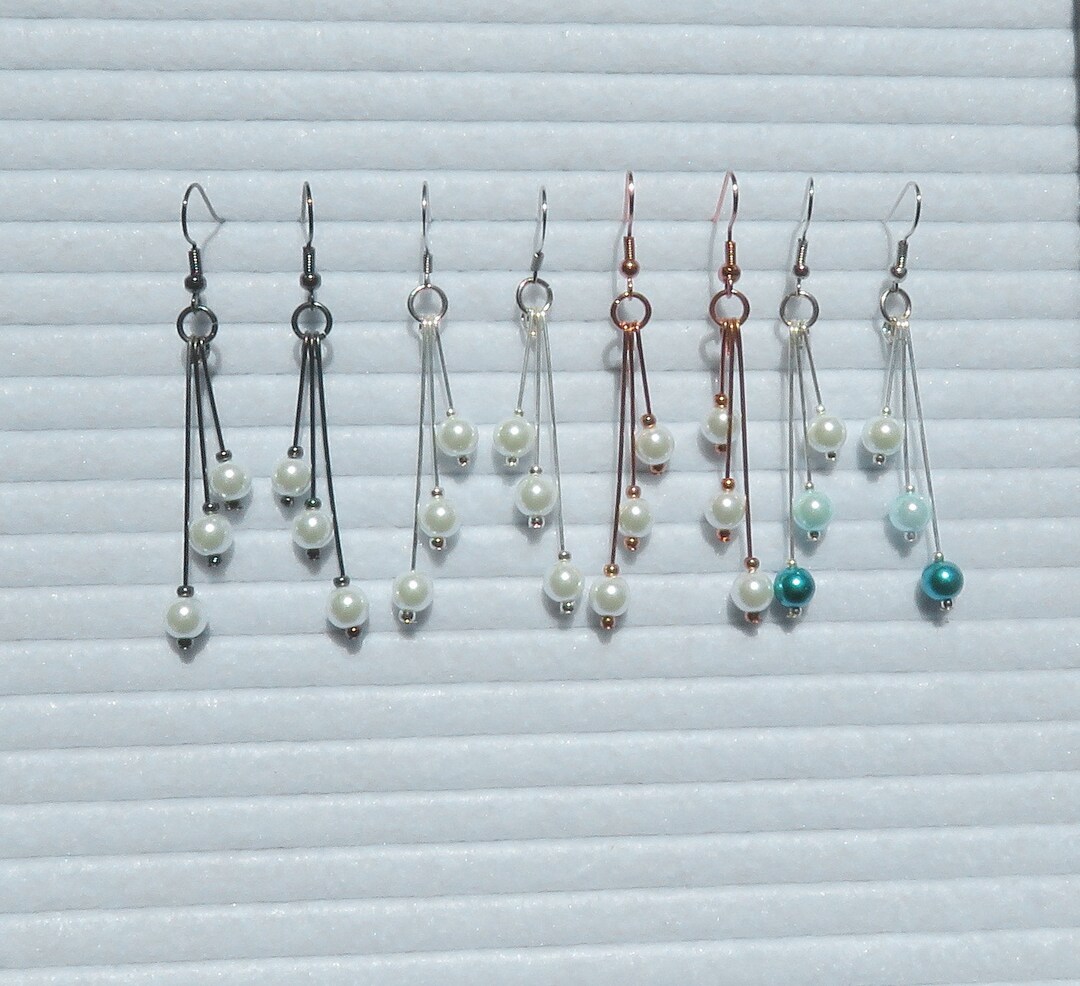 Black/silver/rose Gold Tone Triple Dangling Glass Pearl Earrings Cute ...