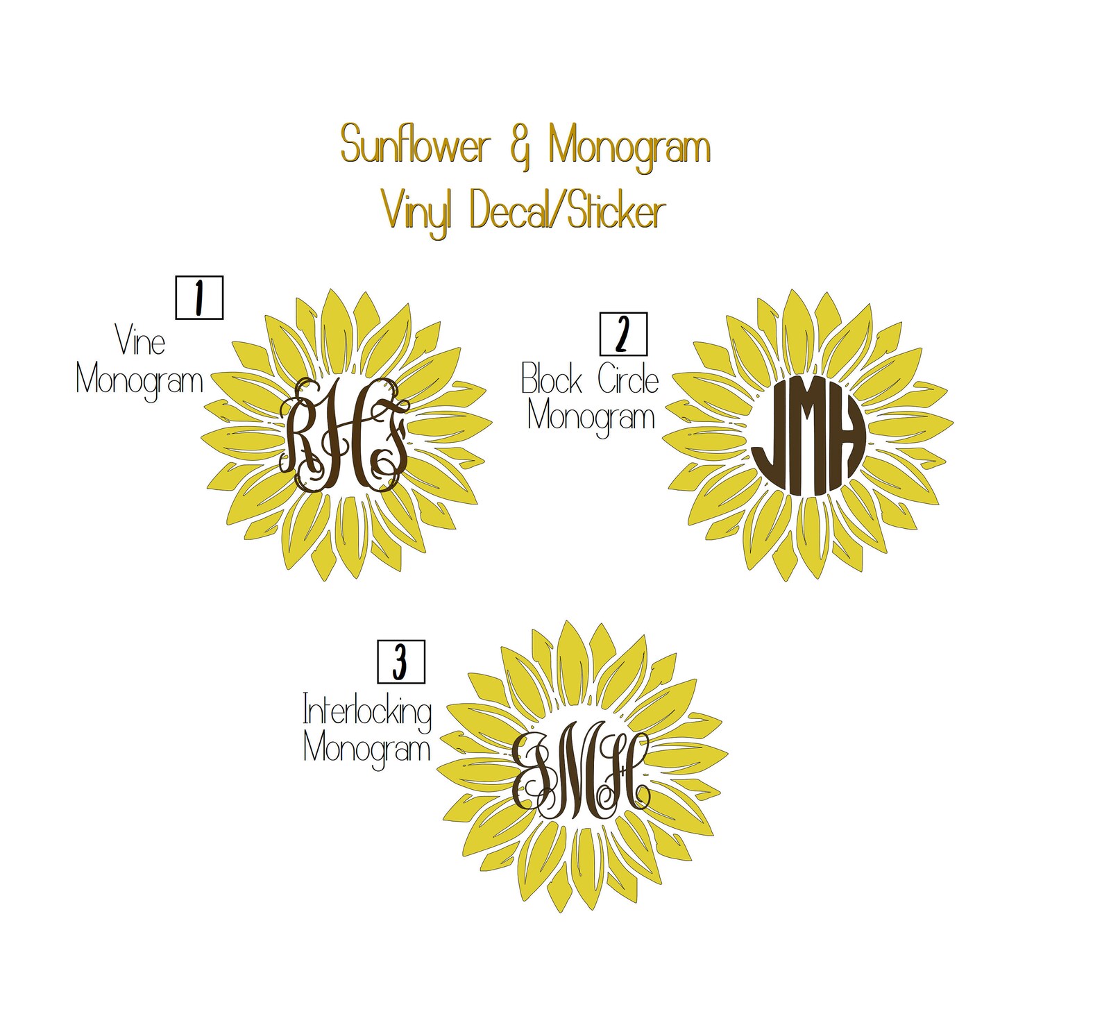 Sunflower Frame & Customizable Monogram Vinyl Decal/sticker - Etsy