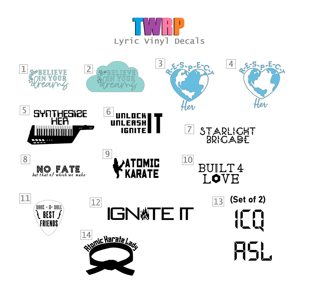 TWRP Band Lyric Vinyl Decals/stickers for Car/laptop/tumbler - Atomic ...
