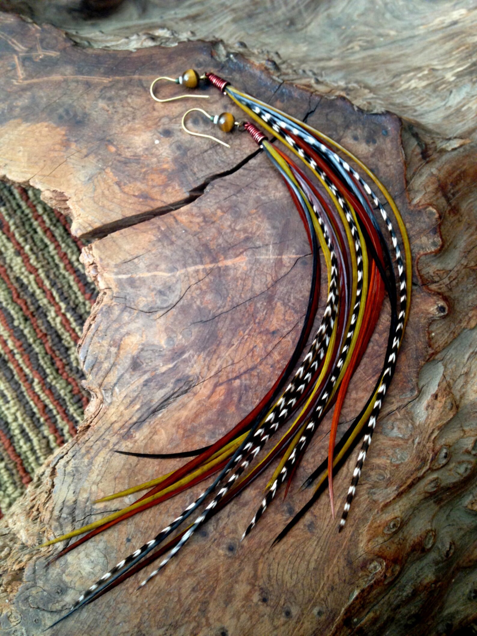 Gorgeous Extra Long Rooster Feather Earrings With Tigers Eye - Etsy