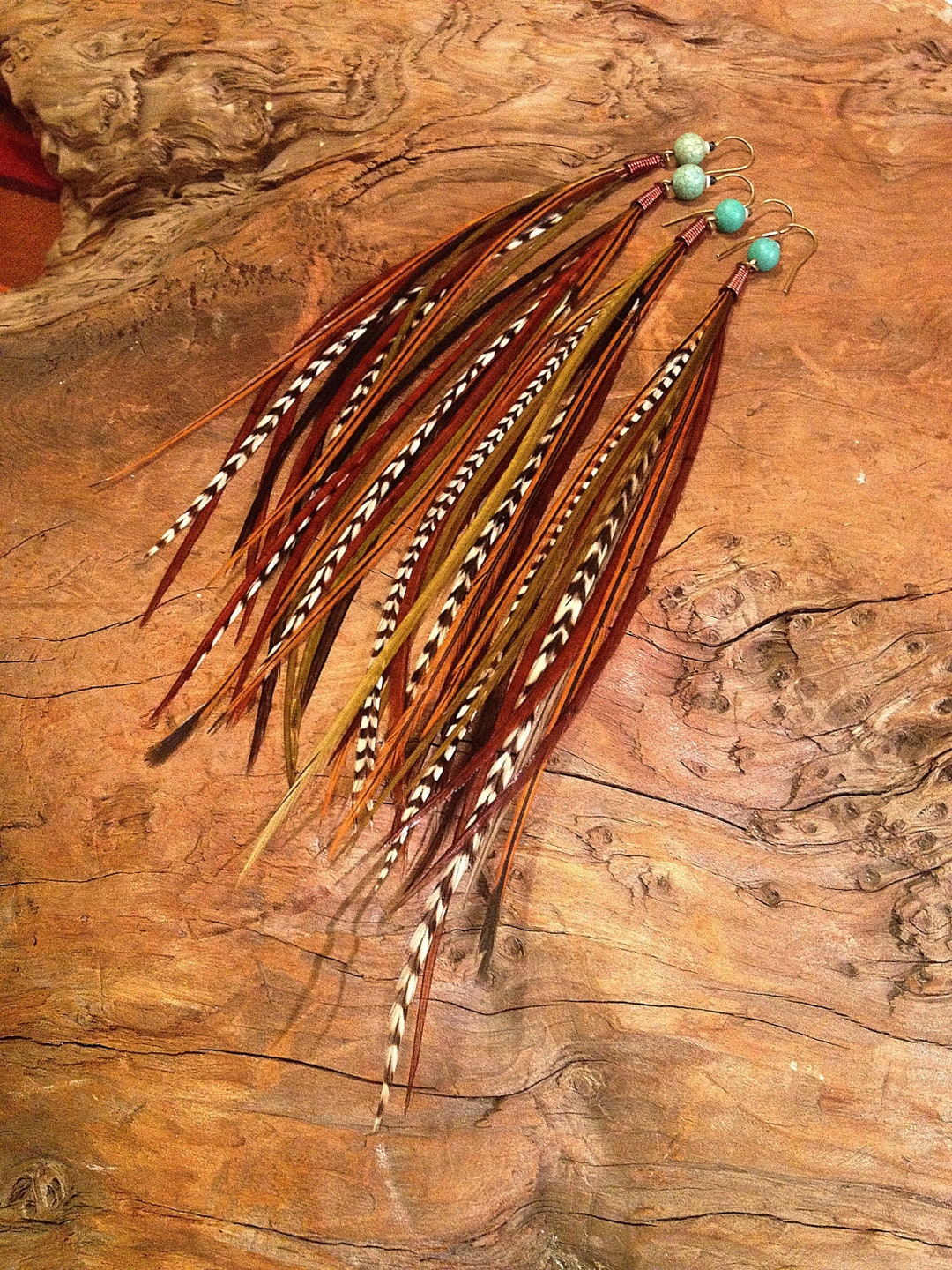 Extra Long Rooster Feather Earrings Turquoise - Etsy