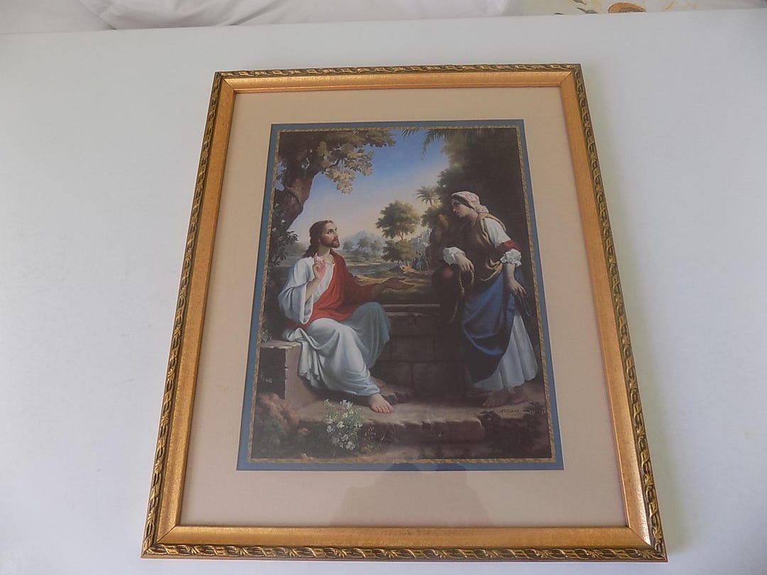 Vintage Home Interiors Gold Frame "jesus and Woman at the Well" Picture ...