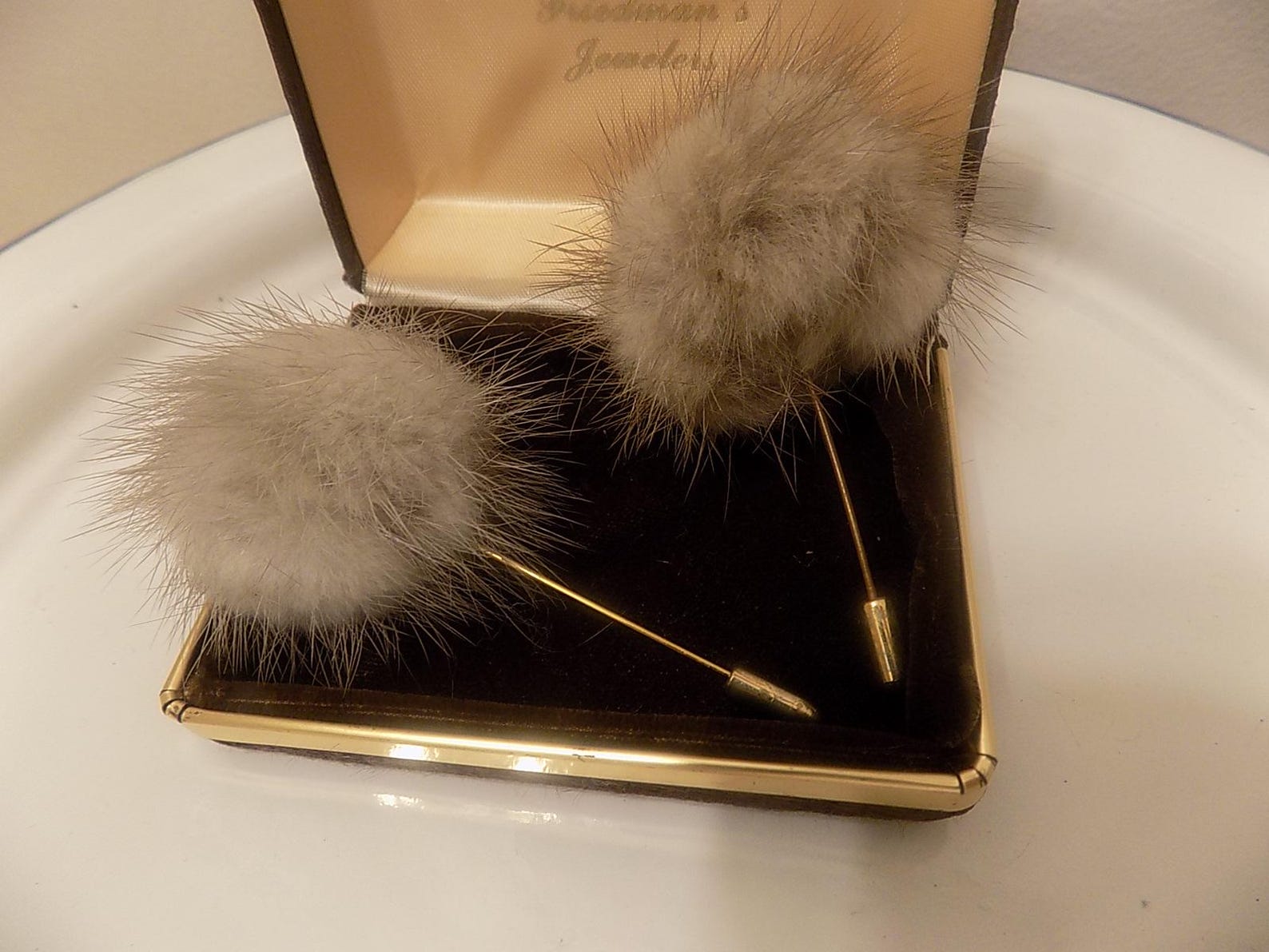 Faux Fur Pom-pom Lapel Boutonniere Pins / Hat - Set of 2 (case NOT ...