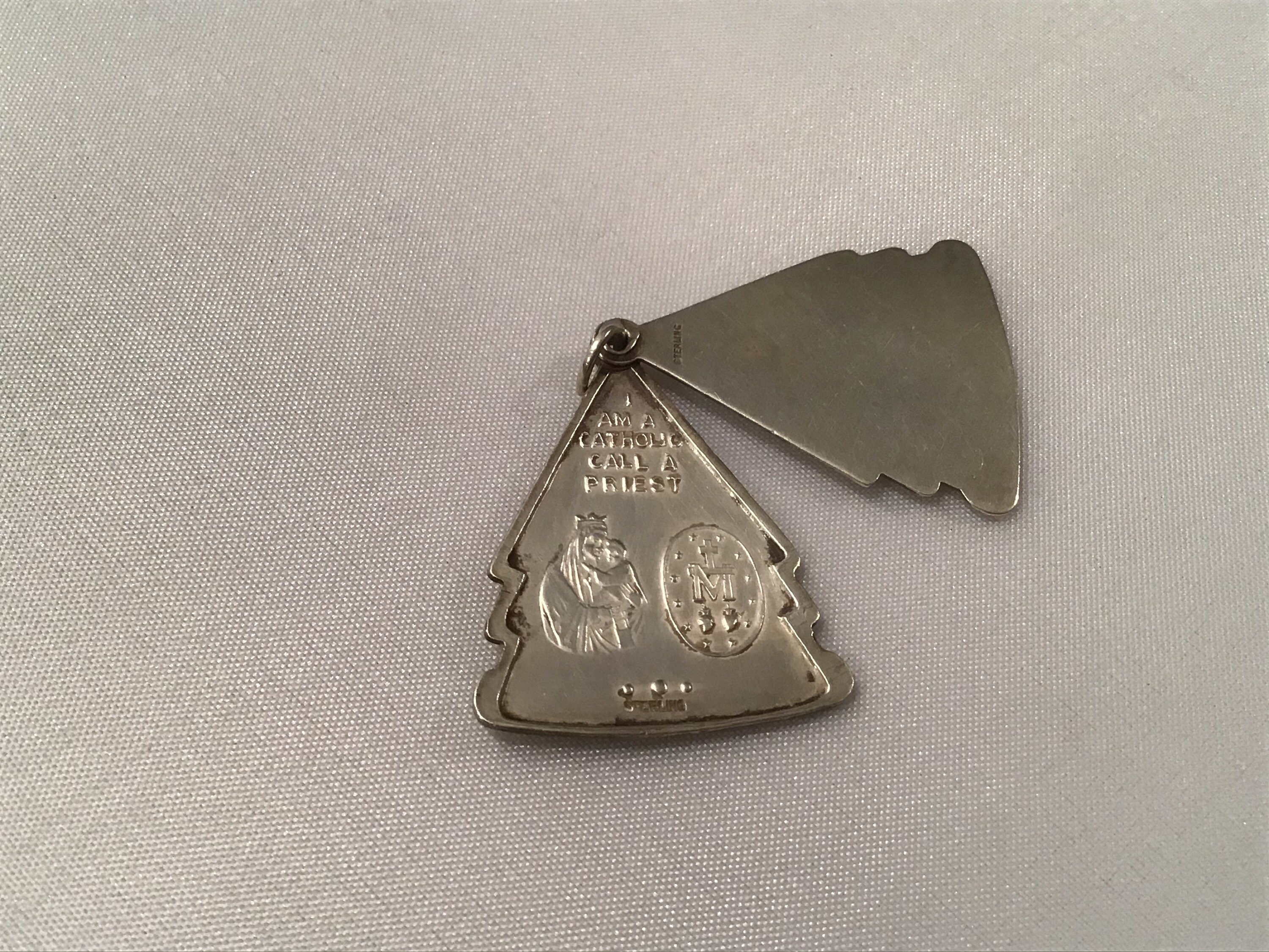 WWII Military Slide Scapular St. Anthony Medal Pendant Enamel Sterling ...