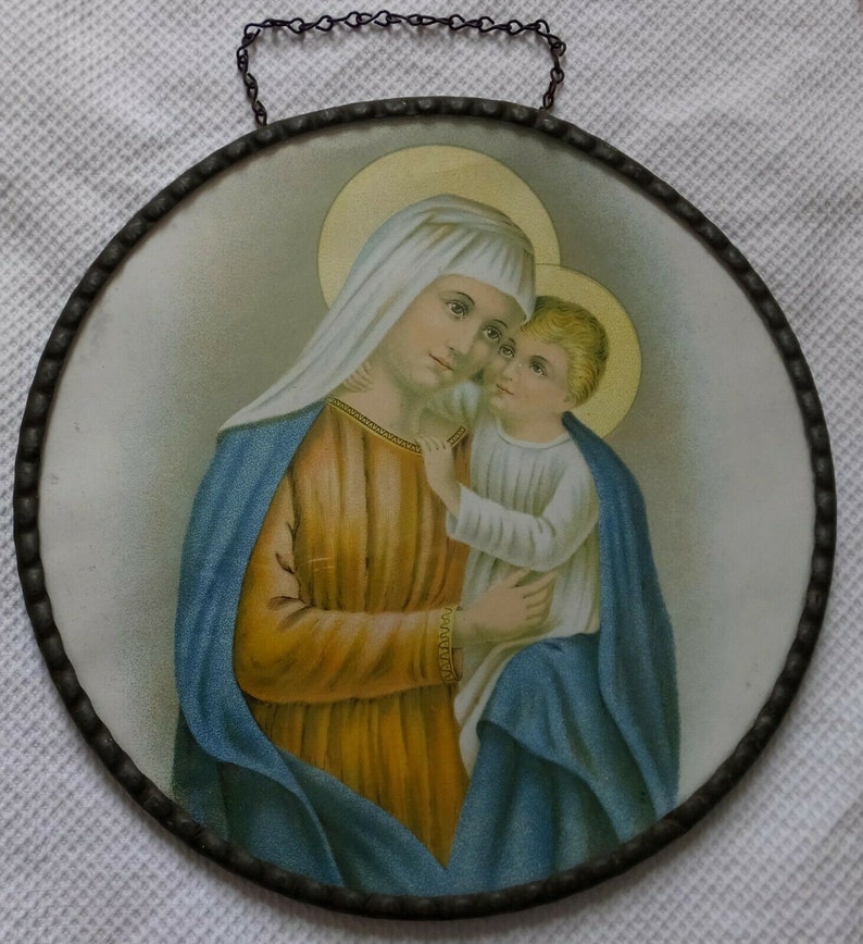 Antique Virgin Mary Baby Jesus Round Picture Photo Glass Frame - Etsy
