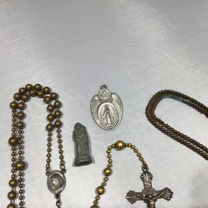 WWII Navy Soldiers Brass Rosary 1830 Mary Jesus Scapular Medal Joseph ...