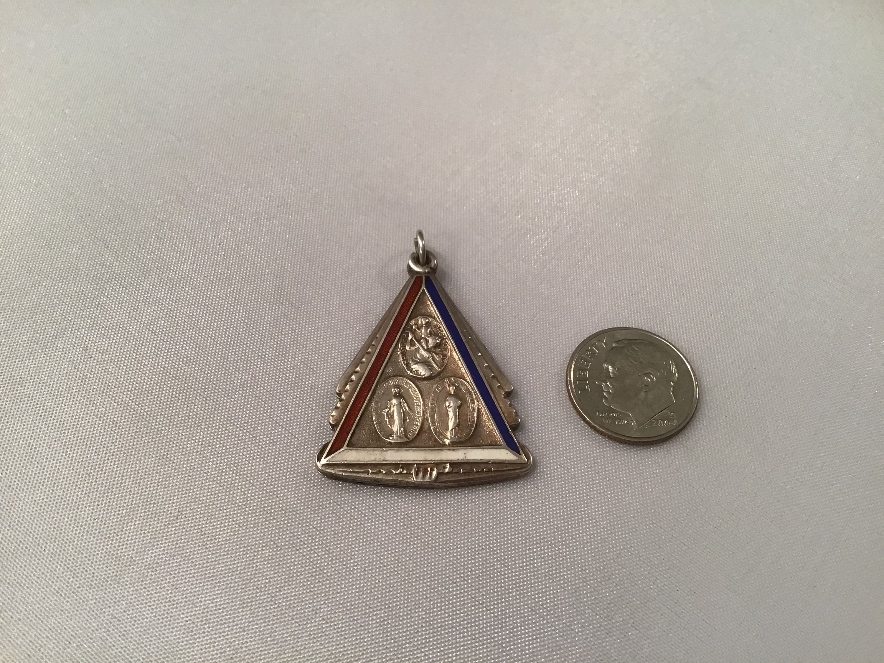 WWII Military Slide Scapular St. Anthony Medal Pendant Enamel Sterling ...