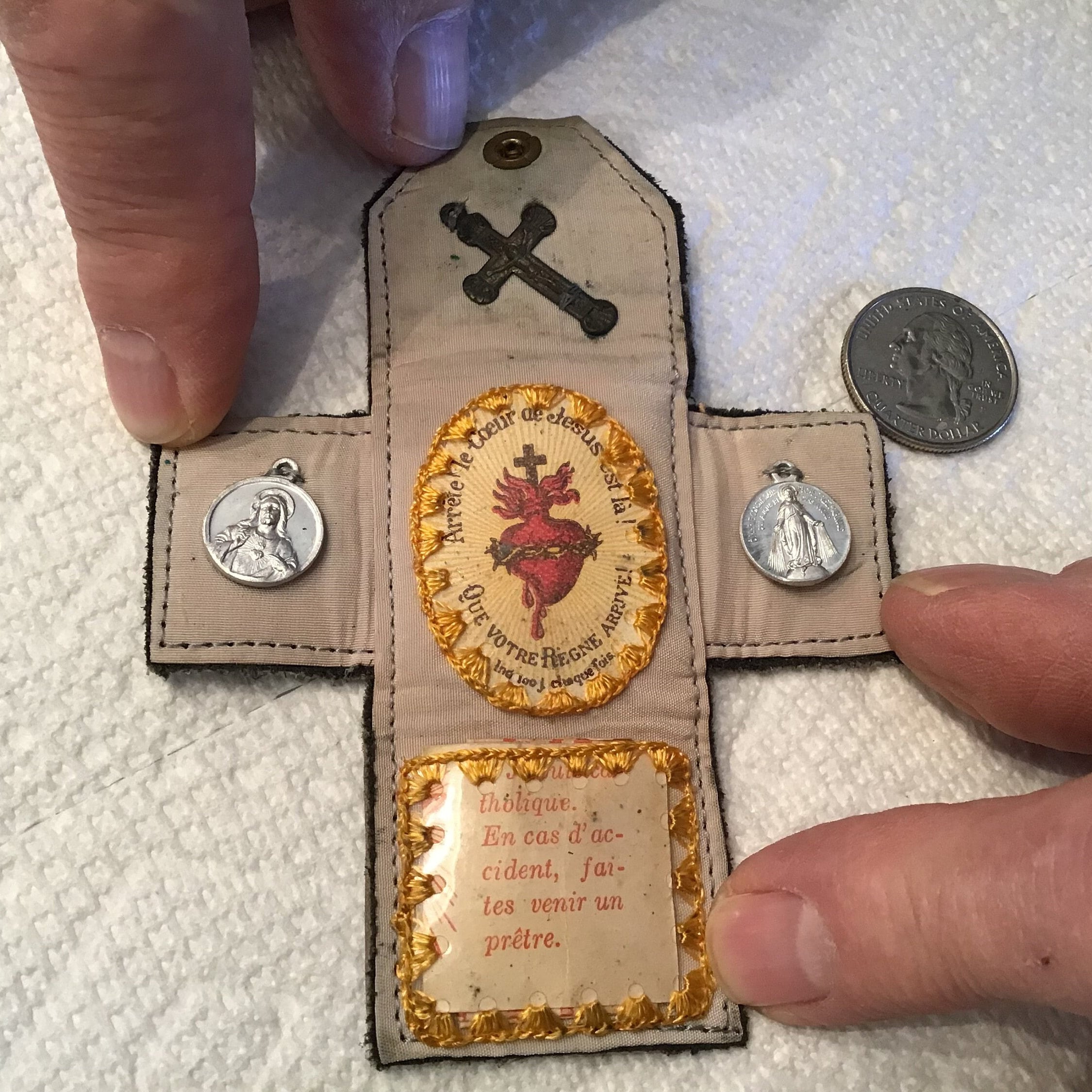 Vintage Pocket Vestment Tiny Black Leather Folder Religious Medals ...