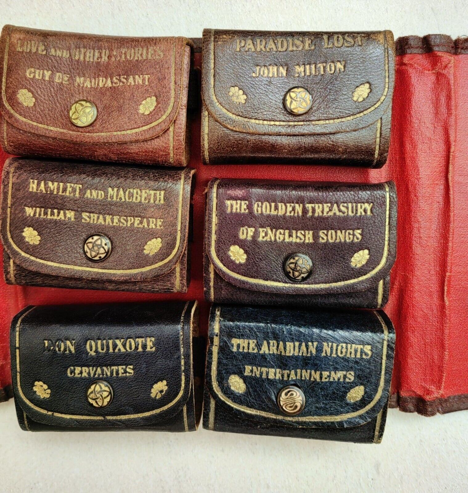 The MARVELOUS MINIATURE LIBRARY ~ 6 Miniature Leather Books in Case ...