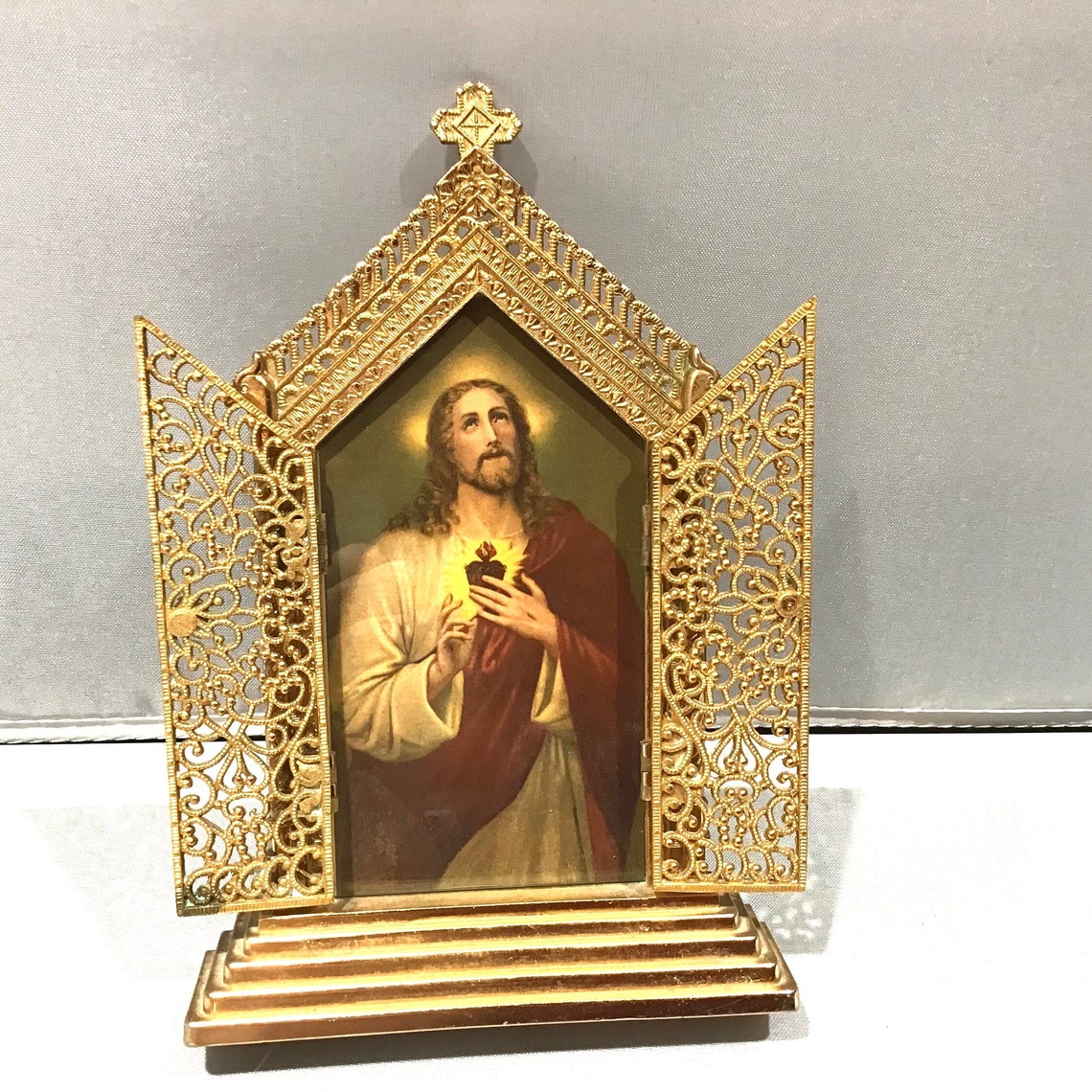 Antique Nuns SCARED HEART of JESUS Triptych Travel Alter Reliquary - Etsy