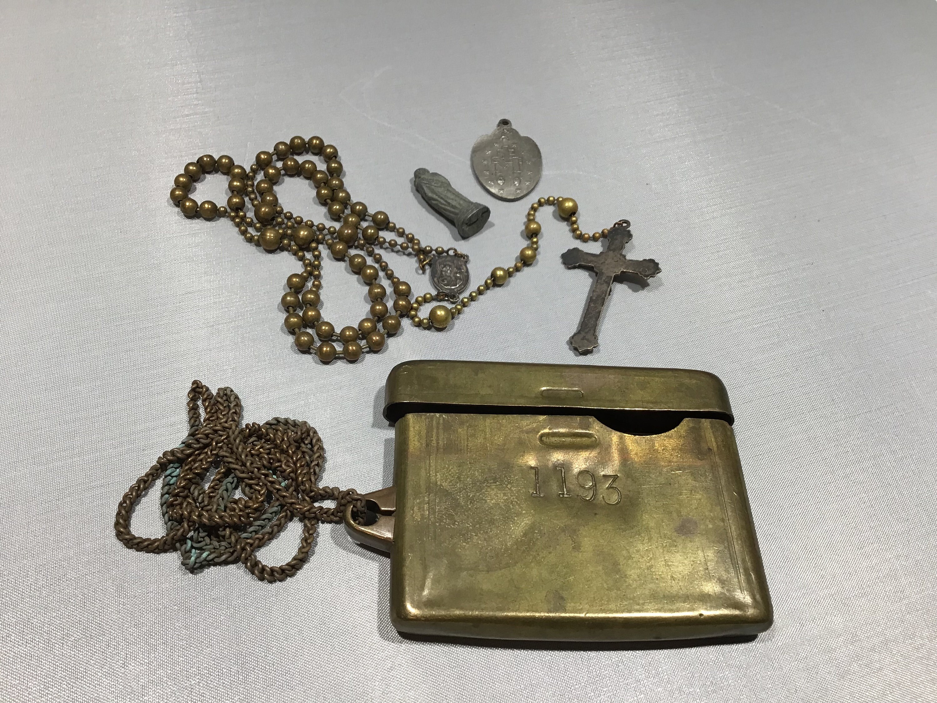 WWII Navy Soldiers Brass Rosary 1830 Mary Jesus Scapular Medal Joseph ...