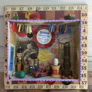 NUMBERS..... Mixed Media 3D Art Shadow Box Diorama Recycled Stuff ...